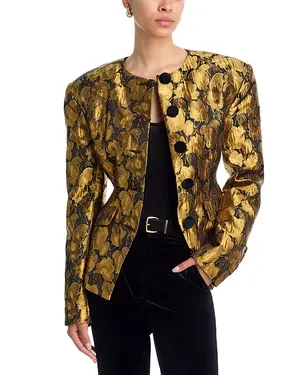 Ronny Kobo Wanda Metallic Jacquard Blazer - Black Gold