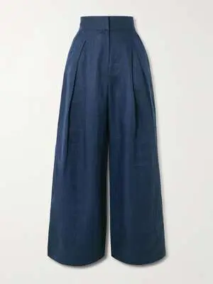 ANDRES OTALORA Desperte Pleated Linen Wide-leg Pants - Navy