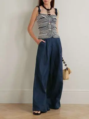 ANDRES OTALORA Desperte Pleated Linen Wide-leg Pants - Navy