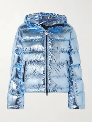 Perfect Moment Polar Flare Metallic Quilted Down Ski Jacket - Blue