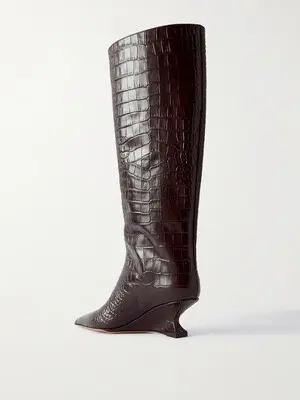 Paris Texas Nina Croc-effect Leather Knee Boots - Brown