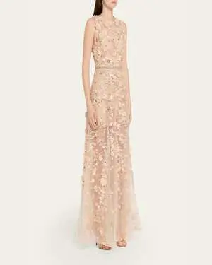 BRONX BANCO Arielle Floral Embroidered Gown