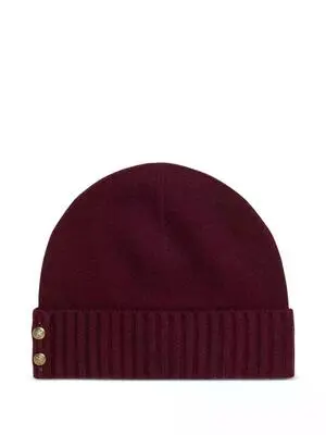 Ralph Lauren Ribbed Beanie With Button Detail - Red