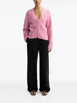 Soft Goat Long-sleeve V-neck Cardigan - Pink