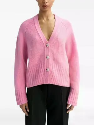 Soft Goat Long-sleeve V-neck Cardigan - Pink