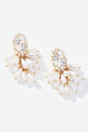 Anthropologie Cluster Crystal Drop Earrings - Pearl