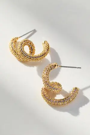 Anthropologie Swirled Crystal Earrings - Gold