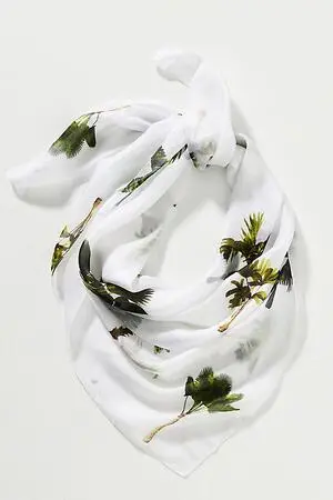 CELANDINE Large Prted Silk Scarf - Green Palm