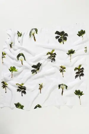 CELANDINE Large Prted Silk Scarf - Green Palm