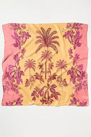 CELANDINE Large Prted Silk Scarf - Pink Palm