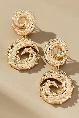 Anthropologie Double Swirl Crystal Drop Earrings - Gold
