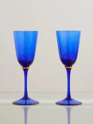 La DoubleJ Rainbow Set Of Two Murano Glass Wine Glasses - Blue