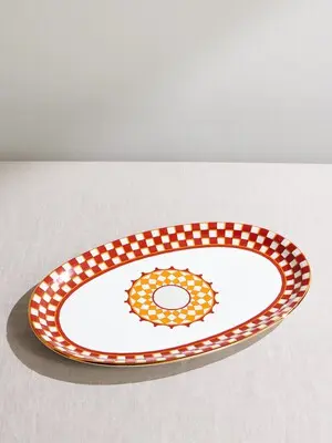 La DoubleJ Gold-trimmed Painted Porcelain Platter - White