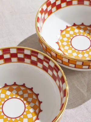 La DoubleJ Set Of Two Gold-plated Painted Porcelain Snack Bowls