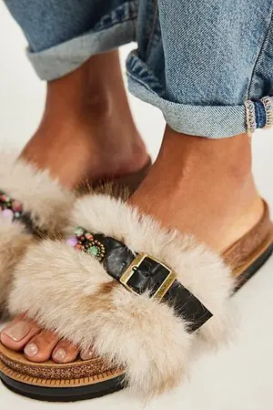 Free People Faux Fur Slides - Oatmeal