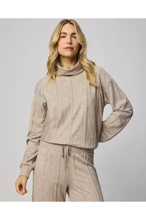 Splendid Cable Lounge Turtleneck Top - Natural