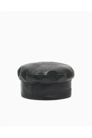 Emporio Armani Nappa Leather Beret - Black