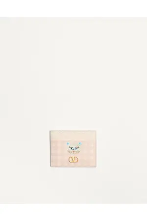 Valentino Garavani Vlogo Signature Le Chat De La Maison Cardholder In Grainy Calfskin - Pink