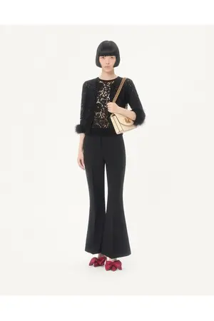 Valentino Garavani Lace And Cotton Cardigan With Feather Boa