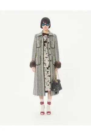 Valentino Garavani Wool Cloth Coat With Animal Print - Black