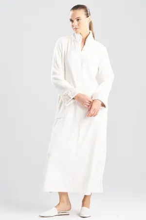 Natori Plush Lynx Mandarin Zip Lounger - White