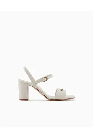 Emporio Armani Nappa-leather Heeled Sandals With Eagle Plate - White
