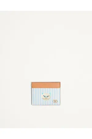 Valentino Garavani Vlogo Signature Wallet In Grainy Calfskin With Le Chat De La Maison Print - Gold