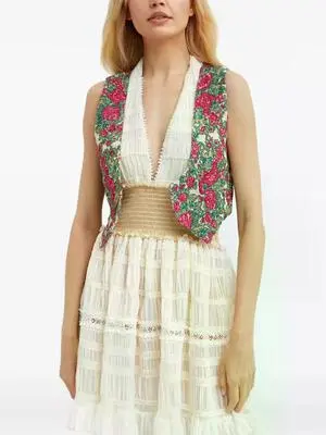Hemant & Nandita Nova Cambric Floral-embroidered Waistcoat - Neutrals