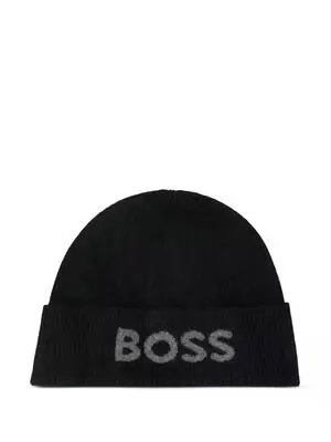 BOSS Logo-Embroidered Beanie Black