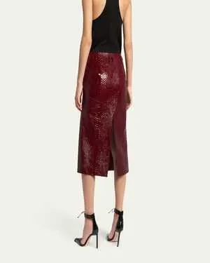 TOM FORD Snake-effect Leather Midi Skirt