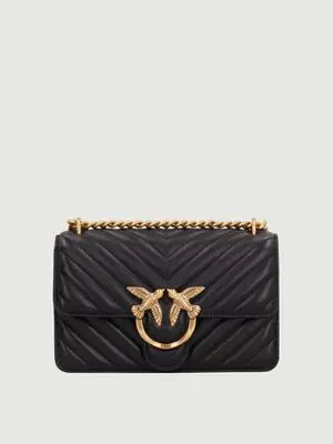 Pinko Quilted Leather Shoulder Bag With Metal Chain - Black