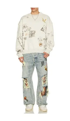 DIET STARTS MONDAY Doodle Crew Neck Sweatshirt