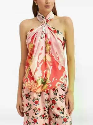 Camilla Patterned Square Silk Scarf - Pink