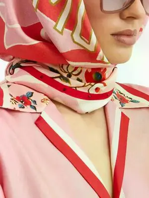 Camilla Patterned Square Silk Scarf - Pink
