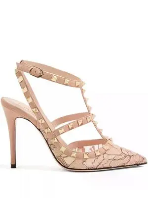 Valentino Garavani Valentino Garavani Rockstud Lace Pumps With Straps Neutrals