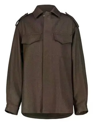 DRHOPE Flap-pockets Epaulettes Shirt Jacket - Brown