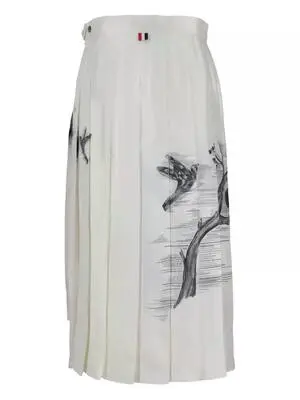 Thom Browne Pleated Bird-print Midi Skirt