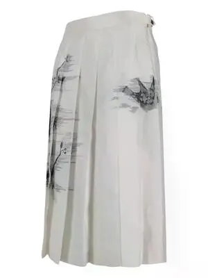 Thom Browne Pleated Bird-print Midi Skirt