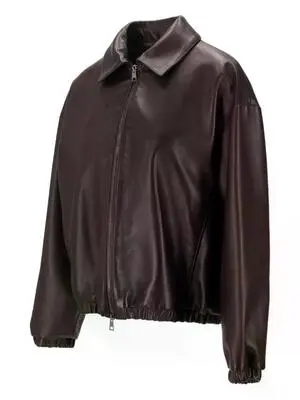 LA ROSE Leather Zip Jacket - Brown