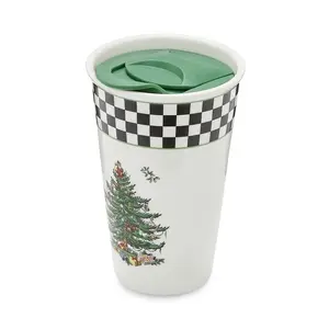 SPODE Christmas Tree Black & White Travel Mug