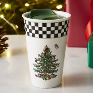 SPODE Christmas Tree Black & White Travel Mug