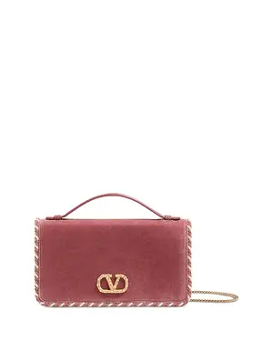 Valentino Garavani Jewel Vlogo Signature Velvet Top Handle Chain Wallet Phard