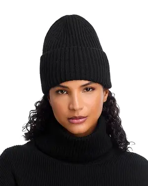 Aqua Solid Rib Knit Cuff Beanie - Black
