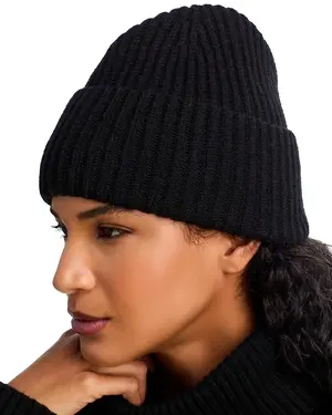 Aqua Solid Rib Knit Cuff Beanie - Black