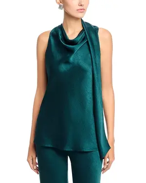 Vince Fluid Satin Scarf Top - Juniper