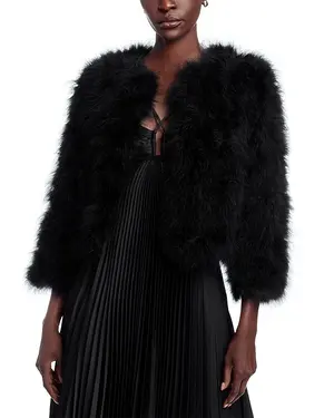 Adrienne Landau Marabou Feather Jacket - Black Onyx