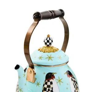 MACKENZIE-CHILDS Penguin Parade 2 Quart Tea Kettle
