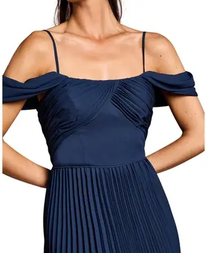 Coast Bardot Pleated Maxi Dress - Navy