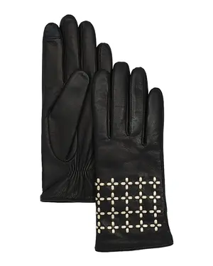 Echo Geometric Laced Leather Tech Gloves - Black
