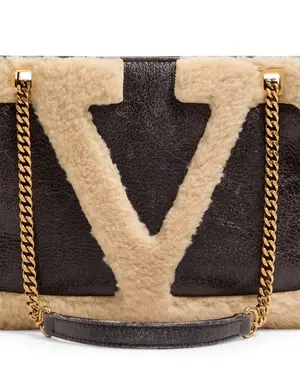 Valentino Garavani Viva Superstar Small Shearling Shopping Shoulder Bag